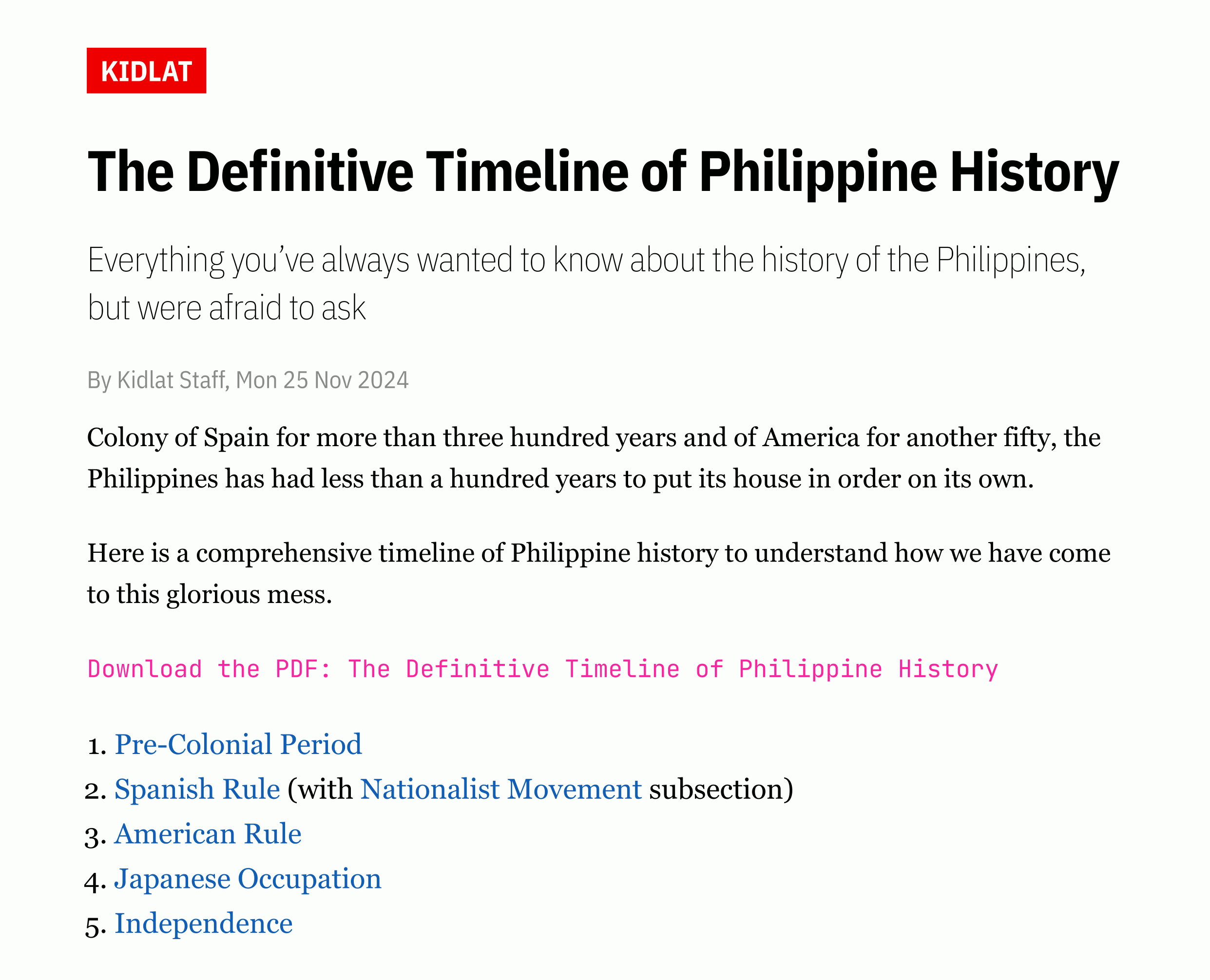 The Definitive Timeline of Philippine History | KIDLAT News | Philippine news satire